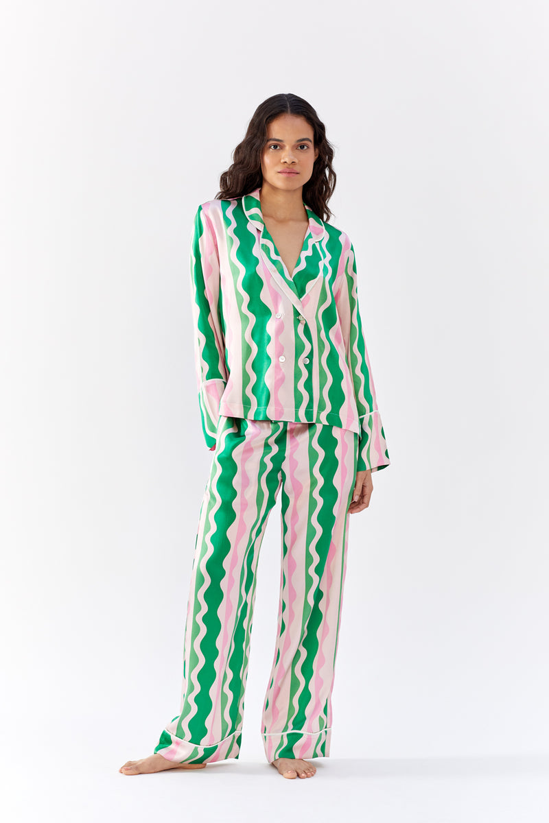 Dietrich Pink Wave Silk Pyjama Set | Hesper Fox x Frances Costelloe